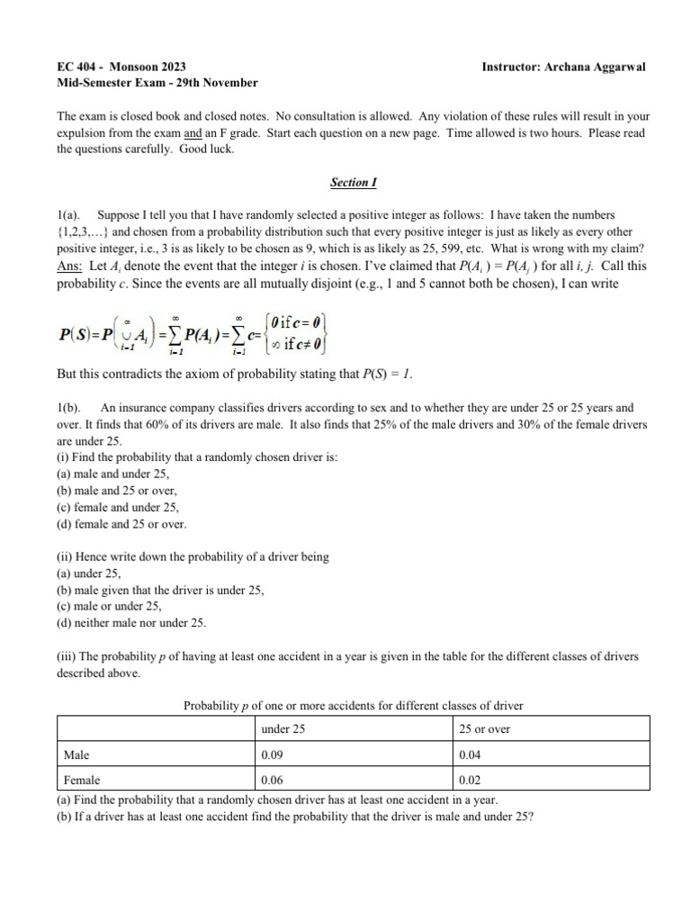 2023 Midsem With Ans Pdf Probability Density Function Statistical