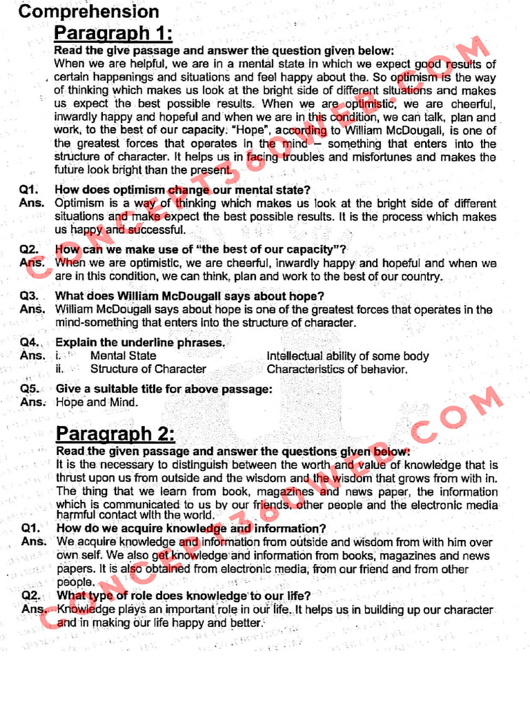 English Class 12 QnA (Comprehensive) | PDF