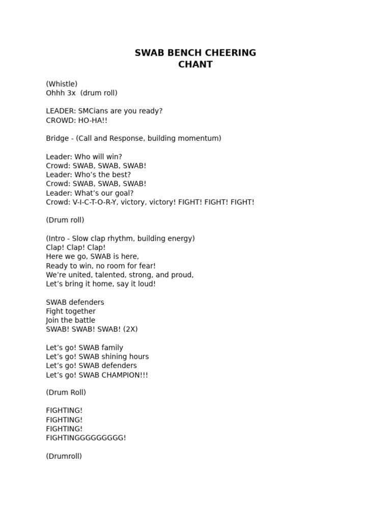 Swab Bench Cheering | PDF