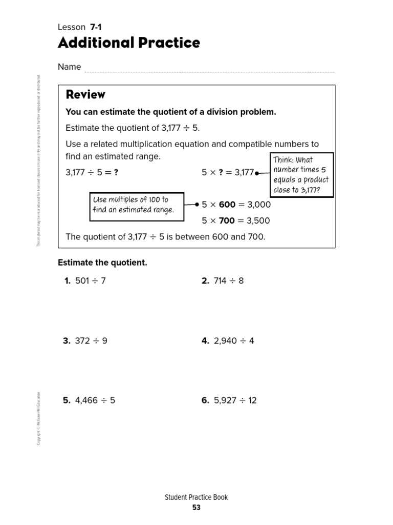 Additional Practice Book Estimate Quotients of Multi-Digit Dividends ...