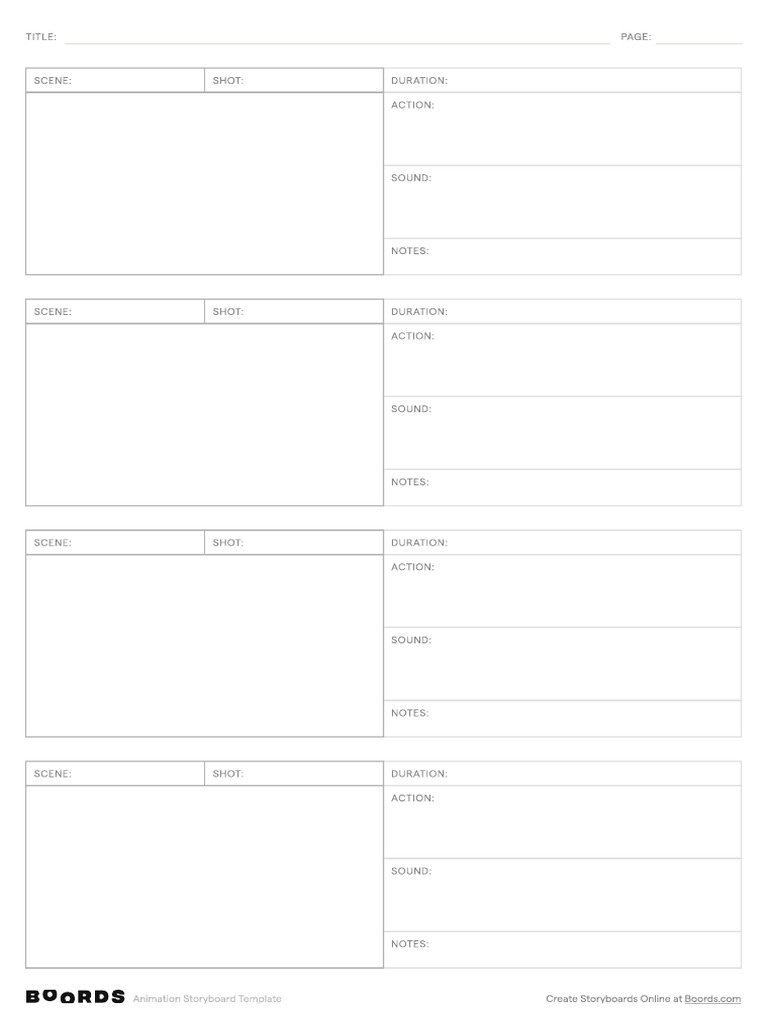 Animation Storyboard Template A4 4 Panel Vertical | PDF