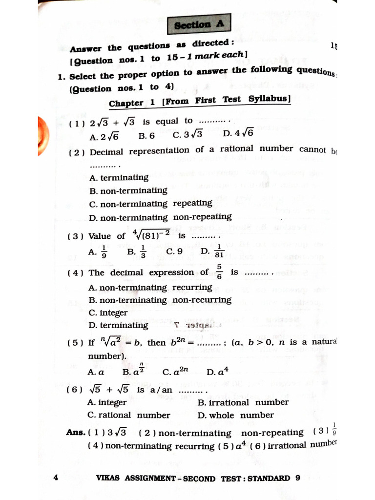 9th Maths Section A | PDF