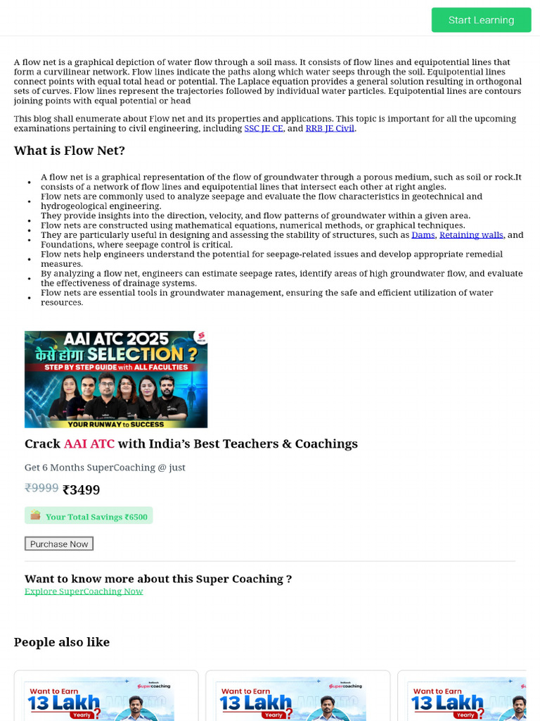 Flow Net - Definition, Properties, and Applications of Flow Nets. | PDF