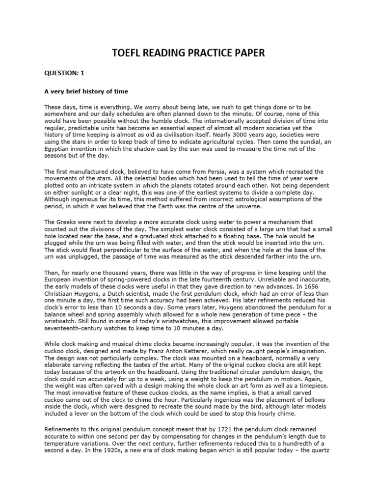 6 TOEFL Reading Practice | PDF | Clock | Pendulum