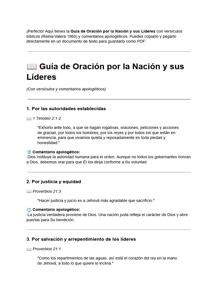 Guía de Oración Por La Nación y Sus Líderes | PDF | Oración | Creencia religiosa y doctrina