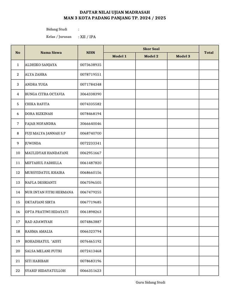 Blanko Nilai UM | PDF