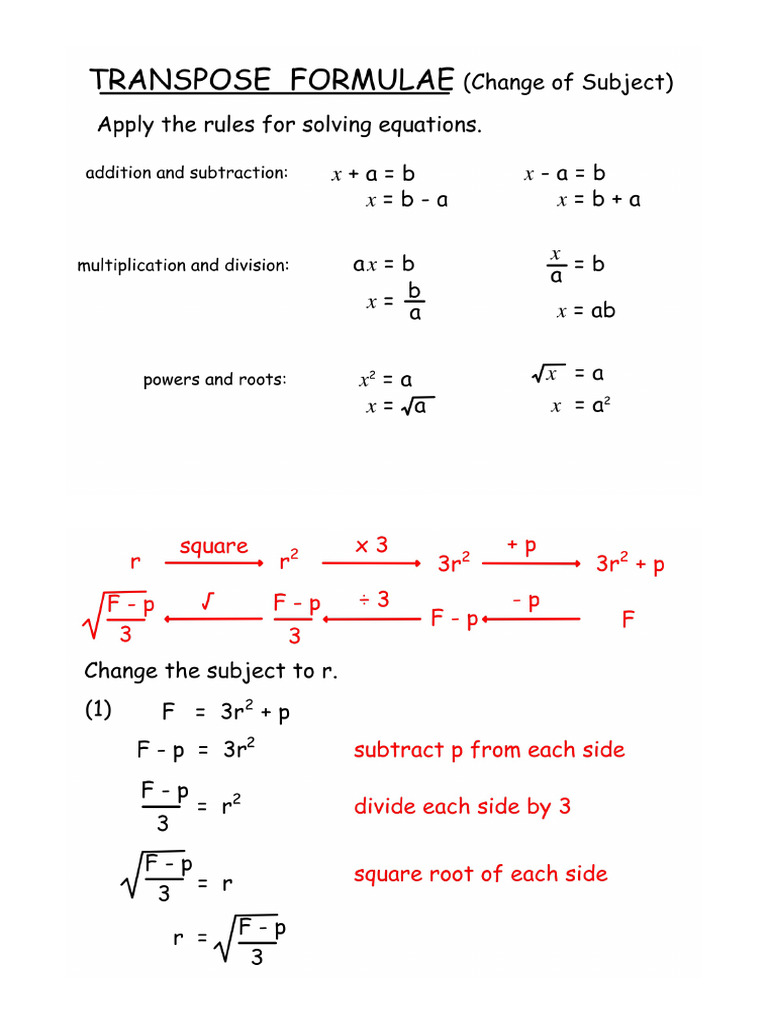 Formulae Change Subject Notes | PDF