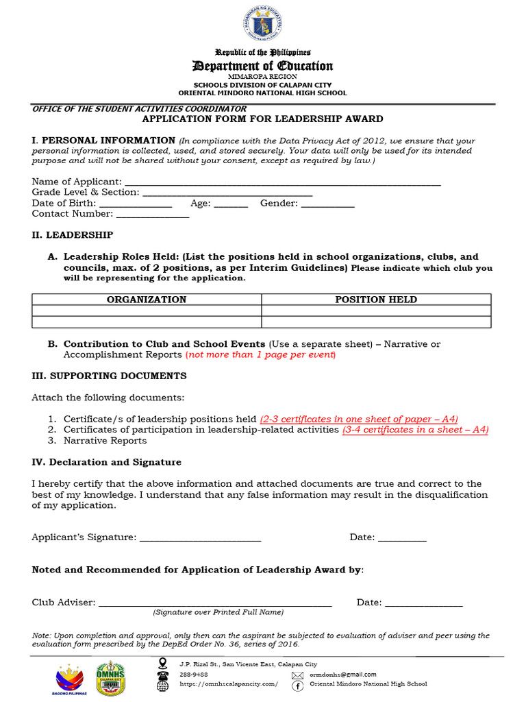 Leadership Award Application Form | PDF