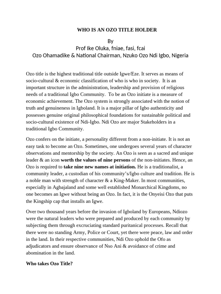 Who Is An Ozo Title Holder 2 | PDF