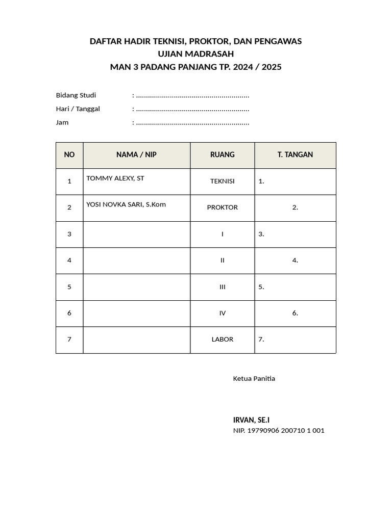 DAFTAR HADIR Pengawas | PDF