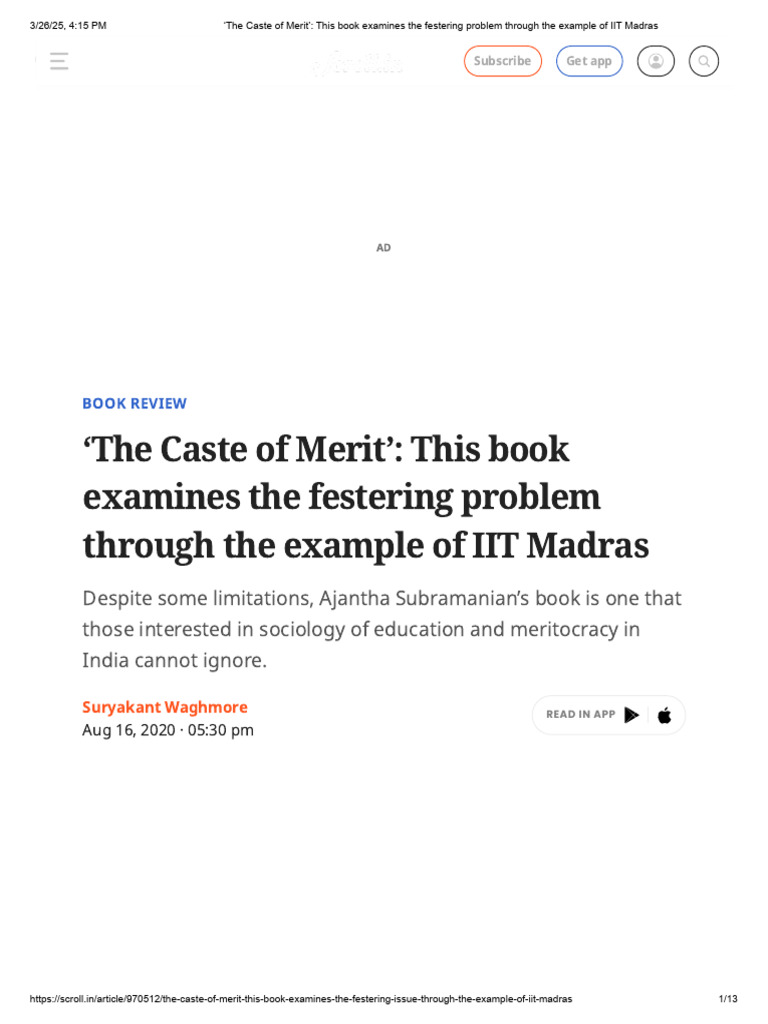 Suryakant Whagmore, Book Review of Ajantha Subramanian's The Caste of ...