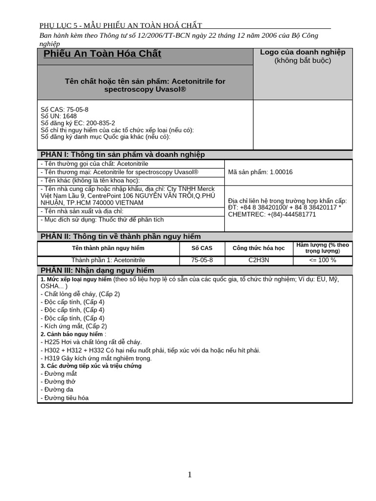 01. Phiếu an toàn hoá chất | PDF