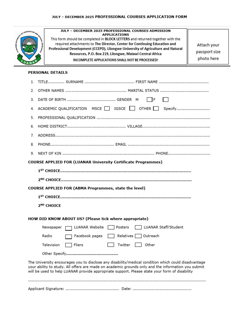 July - December 2025 PROFESSIONAL COURSES ADMISSION APPLICATIONS | PDF ...