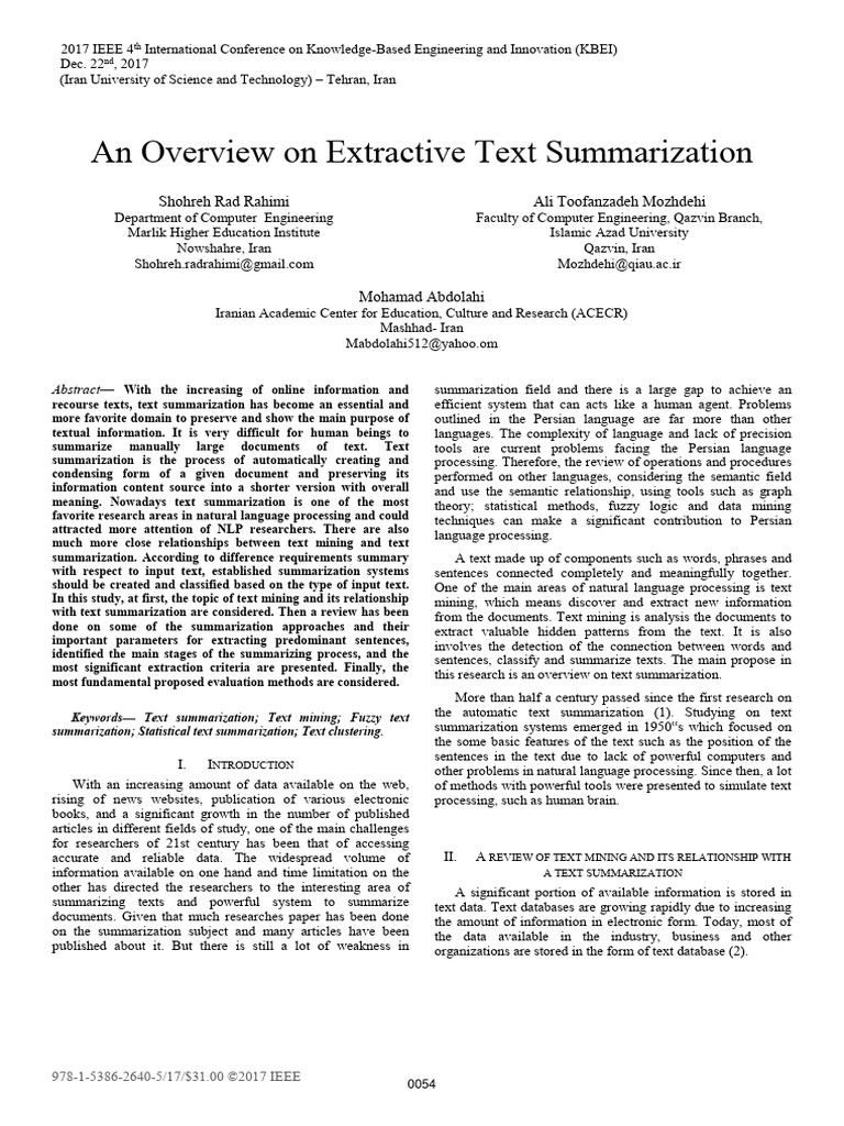 An Overview On Extractive Text Summarization | PDF | Human Communication | Data Mining