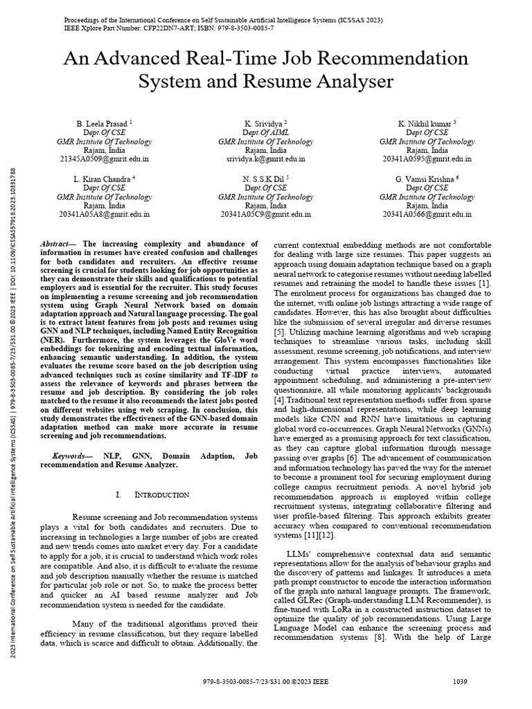 An Advanced Real-Time Job Recommendation System and Resume Analyser ...