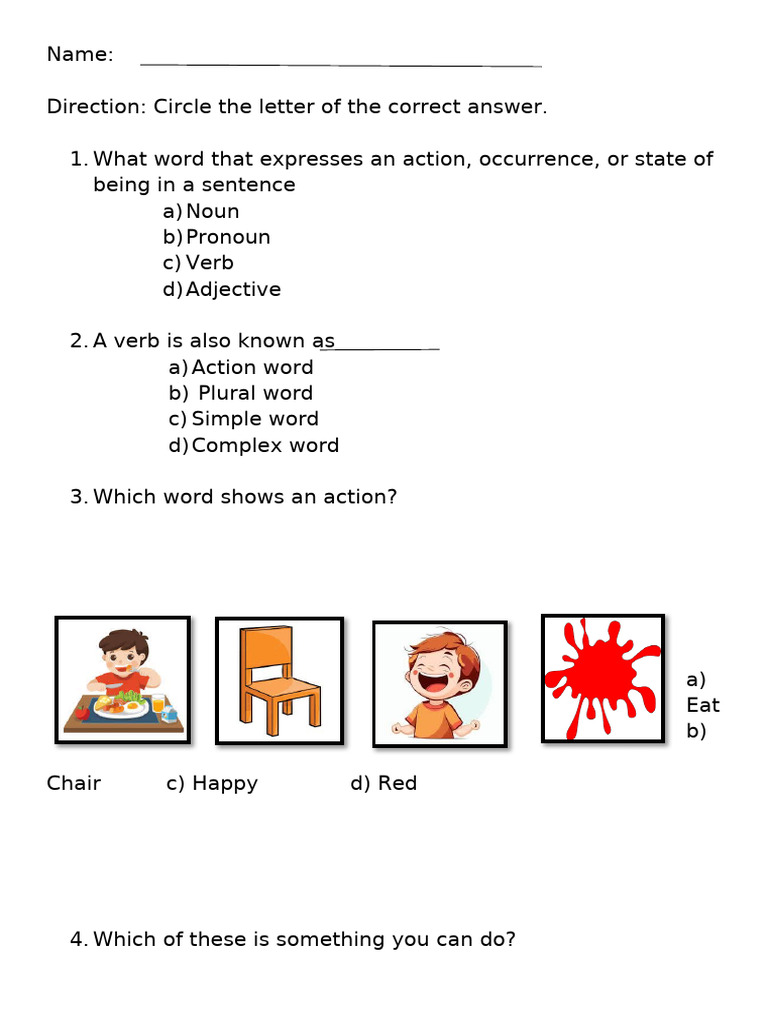 Pre-Test Questionnaire 1 | PDF | Verb | Word