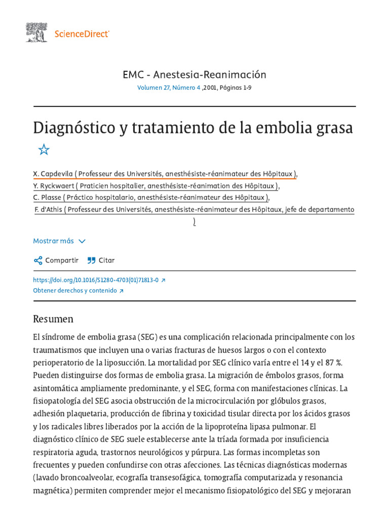 Diagnóstico y Tratamiento de La Embolia Grasa - ScienceDirect | PDF ...