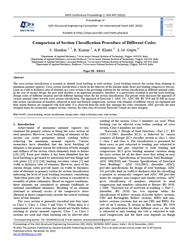 Comparison of Section Classification Procedure of | PDF | Buckling ...