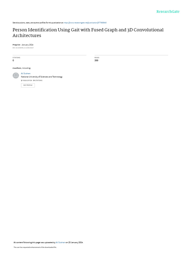 HumanGaitRecognitionviaFusedNetworkofResGCNandConv3Dmodels | PDF | Information | Biometrics