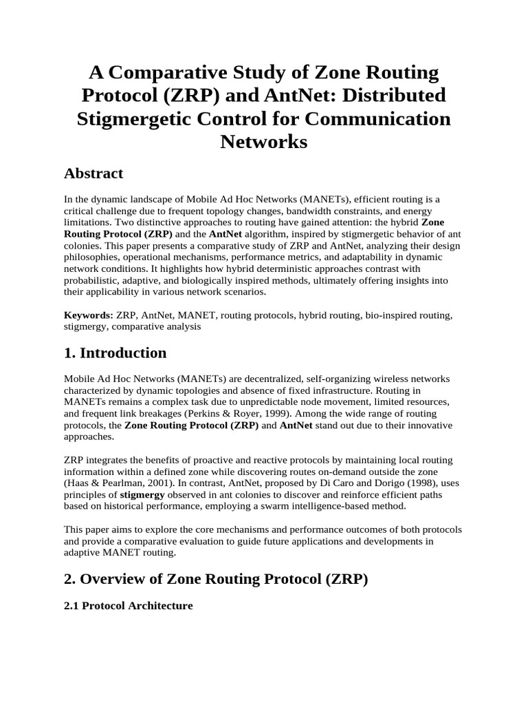 A Comparative Study of Zone Routing Protocol | PDF | Wireless Ad Hoc Network | Routing
