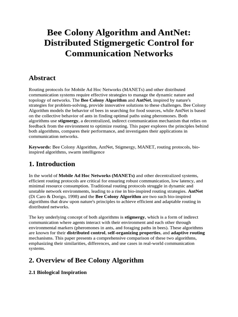 Bee Colony Algorithm and AntNet | PDF | Wireless Ad Hoc Network | Routing