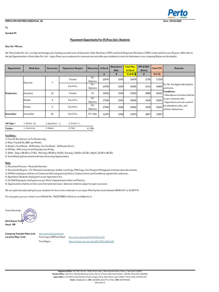 Placement Req Letter - PLAC - 04 | PDF