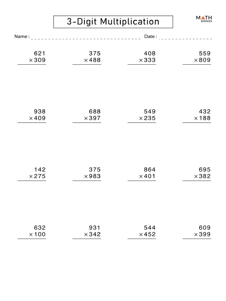 Multiplication 3 Digit by 3 Digit Worksheet | PDF