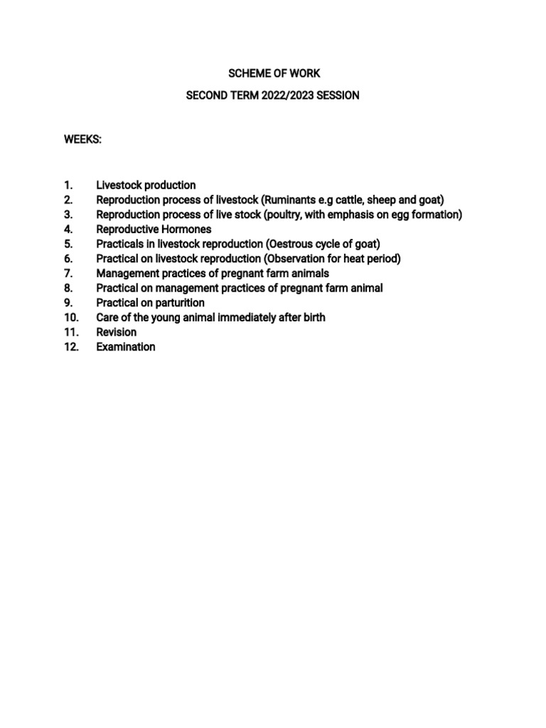 Ss 1 Second Term Scheme Animal Husb | PDF