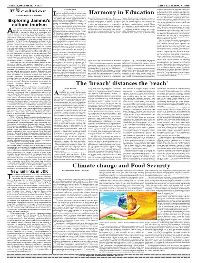 Harmony in Education Daily Excelsior | PDF | Food Security | Climate Change