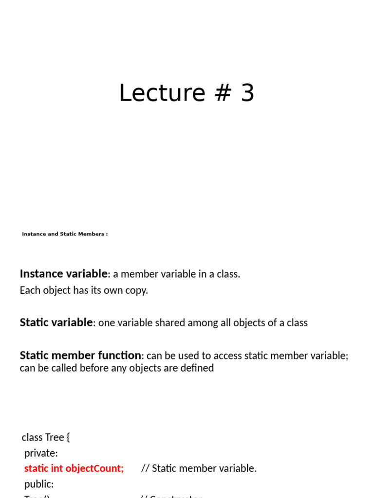 Lecture 3static Member Pdf Constructor Object Oriented Programming Programming