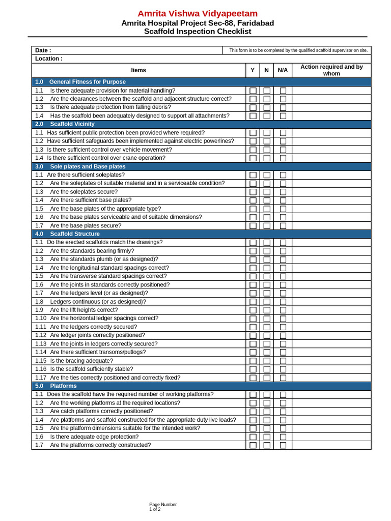Scaffold Inspection Checklist Template | PDF | Scaffolding | Equipment