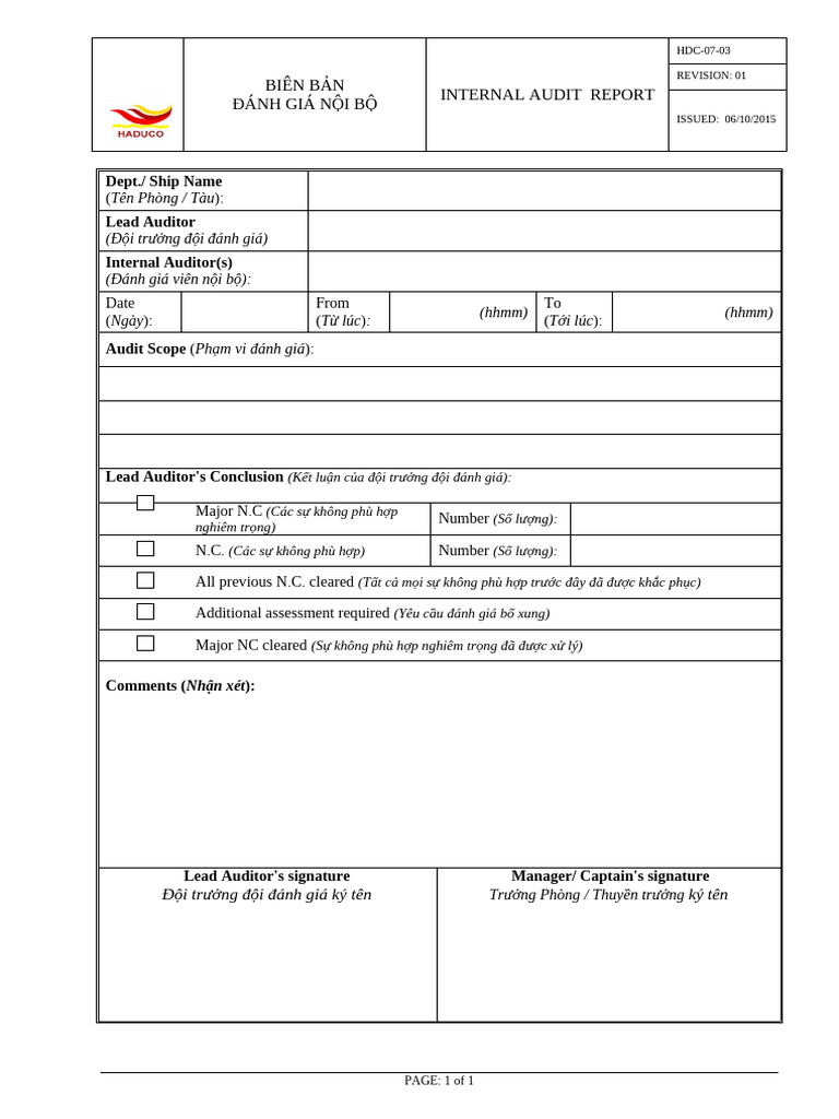 HDC-07-03 Internal Audit Record | PDF