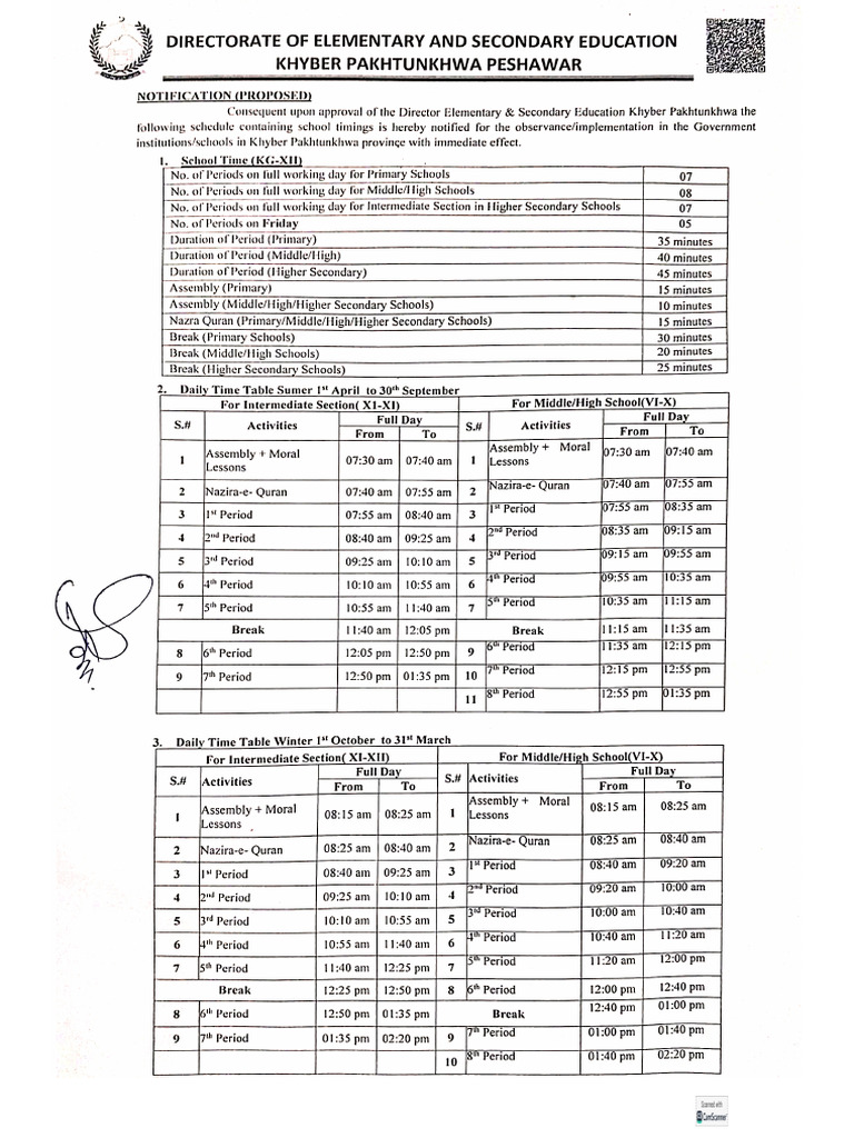 School Timing Time Table 2024 | PDF