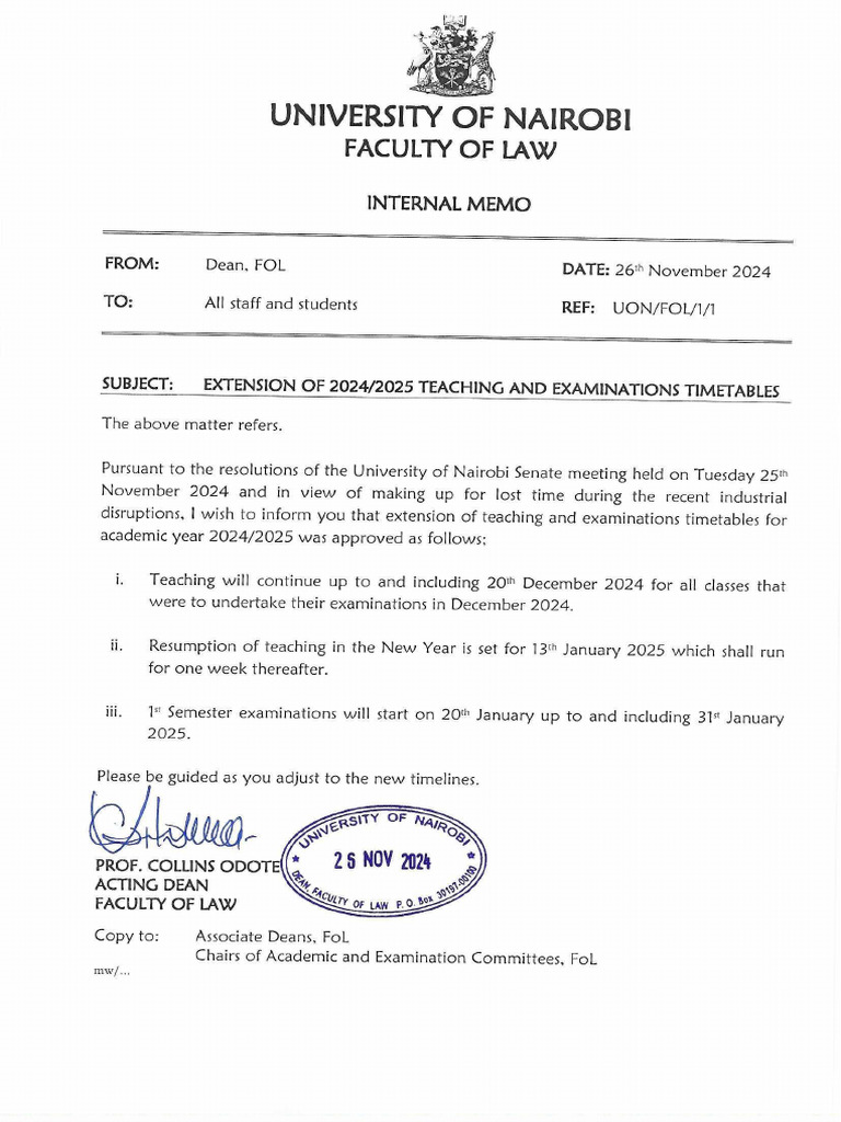 Memo On Extension of Teaching and Examinations | PDF