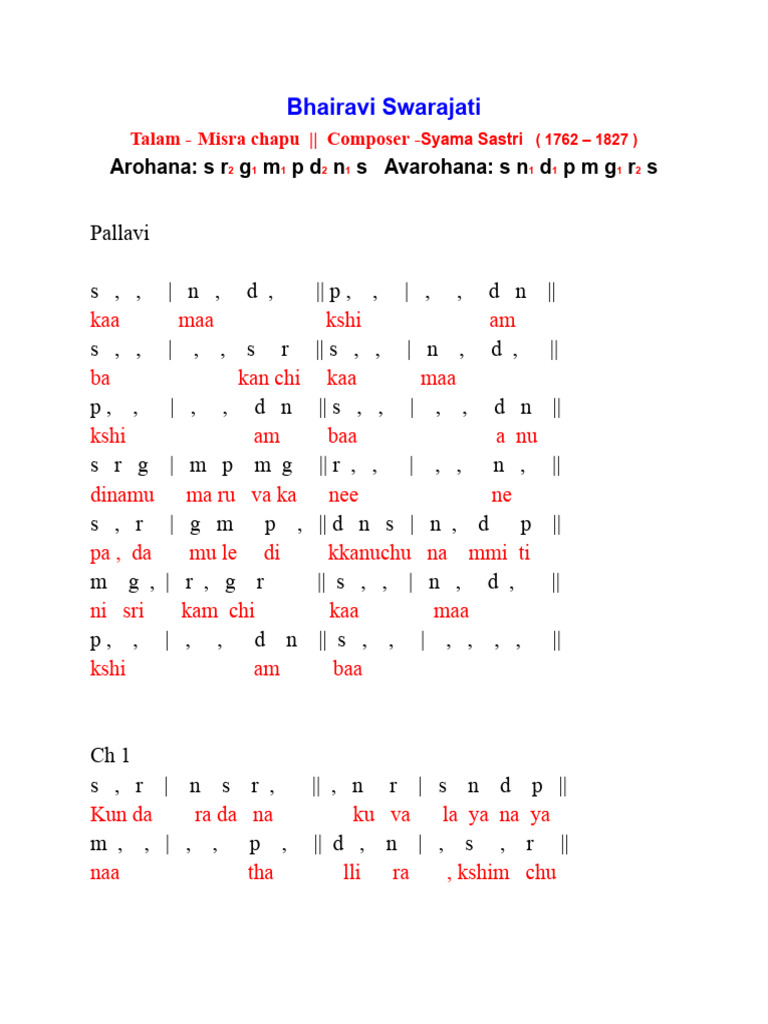 Bhairavi Swarajati | PDF