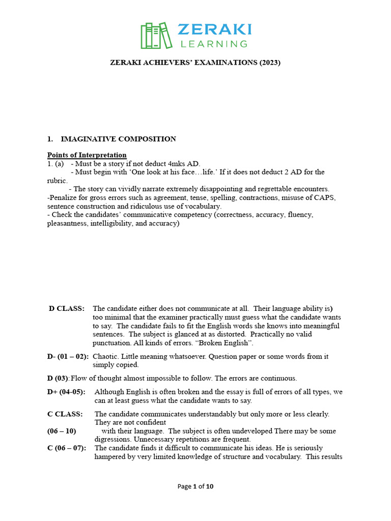 Zeraki Achievers 10.0 July 2023 Marking Scheme | PDF | Hydrogen | Chemical Reactions