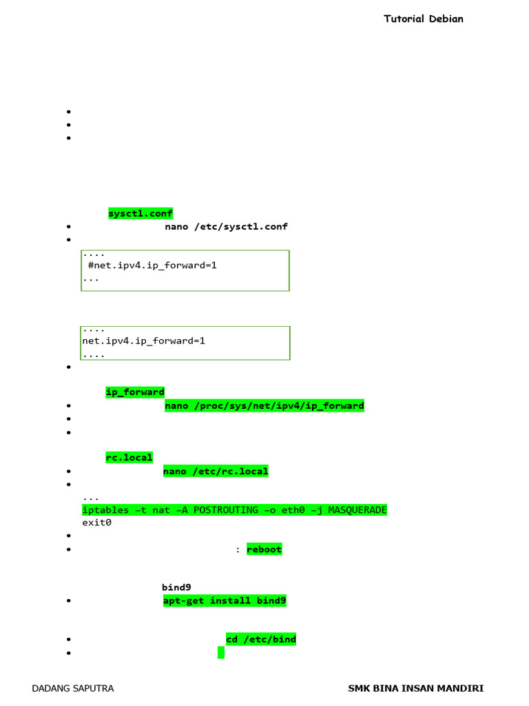 TUTORIAL DEBIAN (Server Gateway, DNS Server Dan Web Server) | PDF