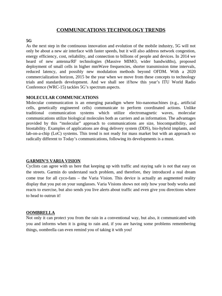 Communications Technology Trends | PDF | Information And Communications Technology | Wireless