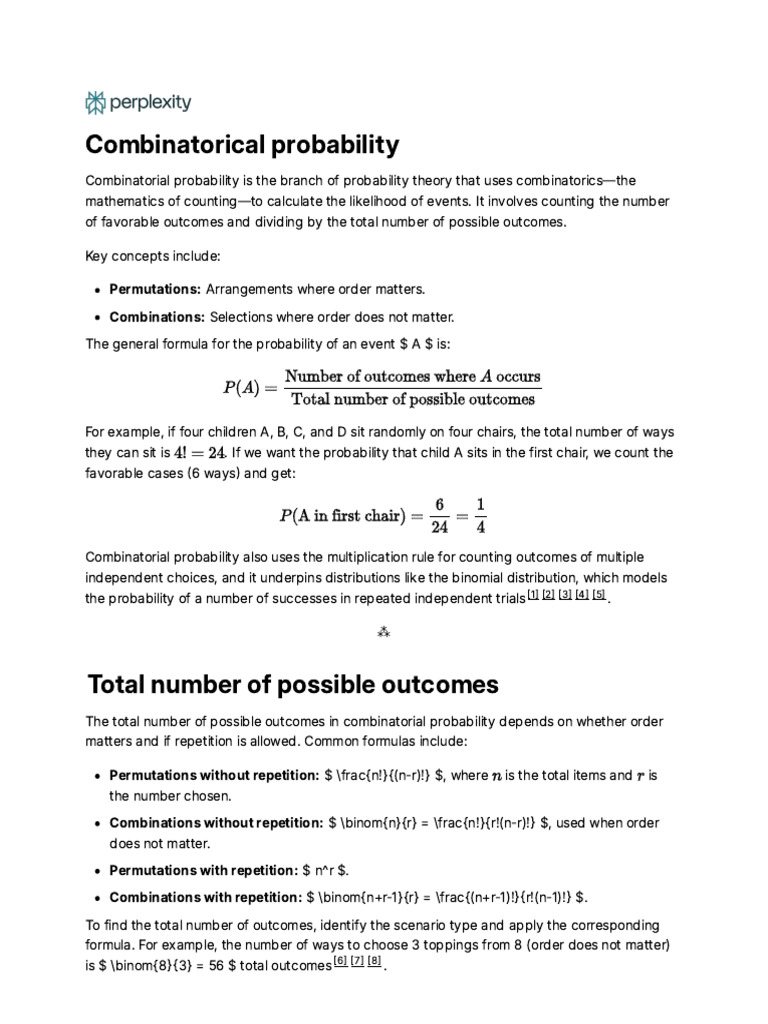 Combinatorial Probability | PDF | Probability | Permutation