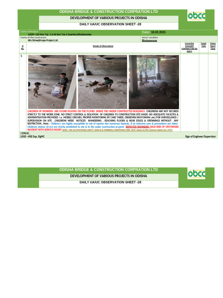 Daily Observation Sheet for Safety Risks | PDF | Occupational Safety ...