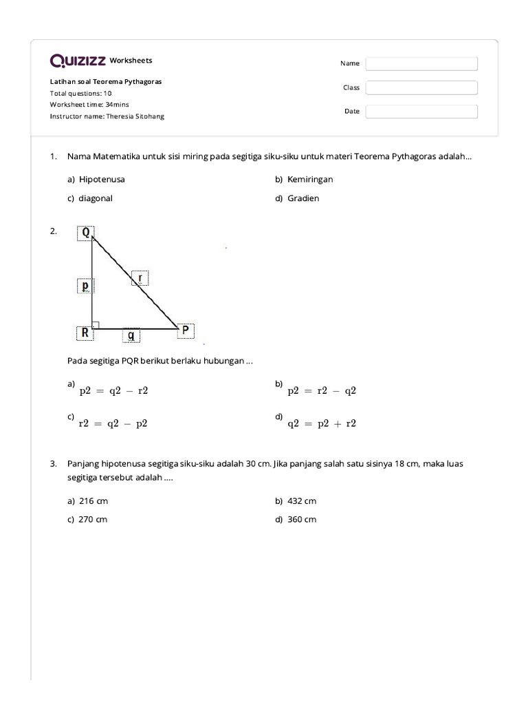 Latihan Soal Teorema Pythagoras | PDF