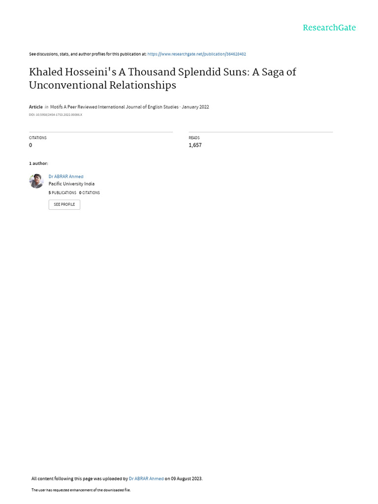 Khaled Hosseini's A Thousand Splendid Suns A Saga of Unconventional ...