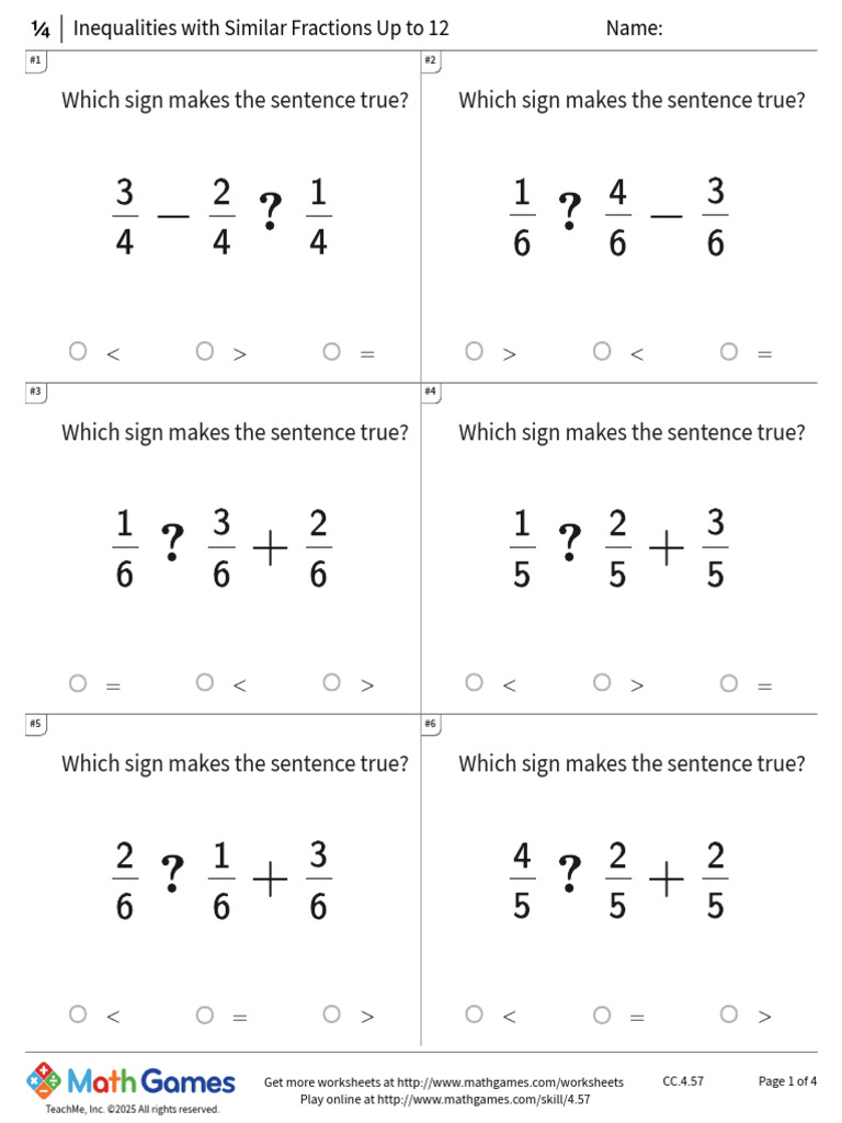 4 57 Inequalities With Similar Fractions Up To 12 | PDF