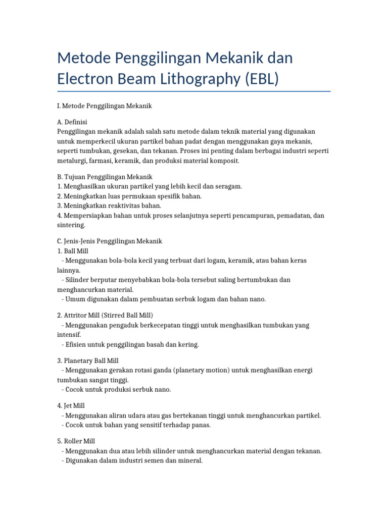 Metode Penggilingan Mekanik Dan EBL Lengkap | PDF
