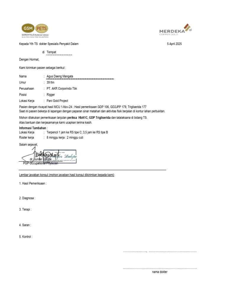 AKR_Referral latter_Agus Daeng Mangata (Internis) | PDF