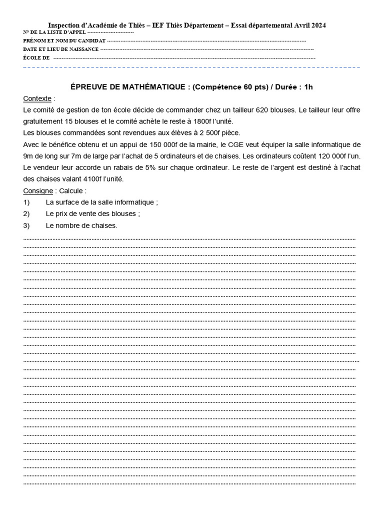 MATH COMP - Essai - Avril24 - ThDept | PDF