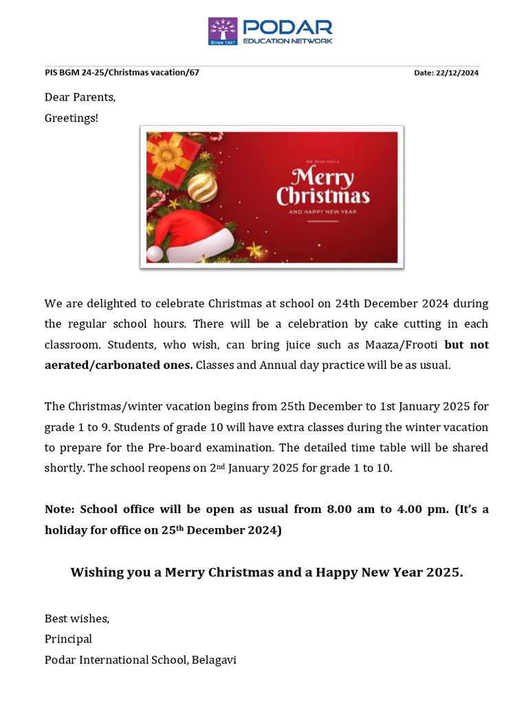 Christmas Vacation Notice 2025 | PDF