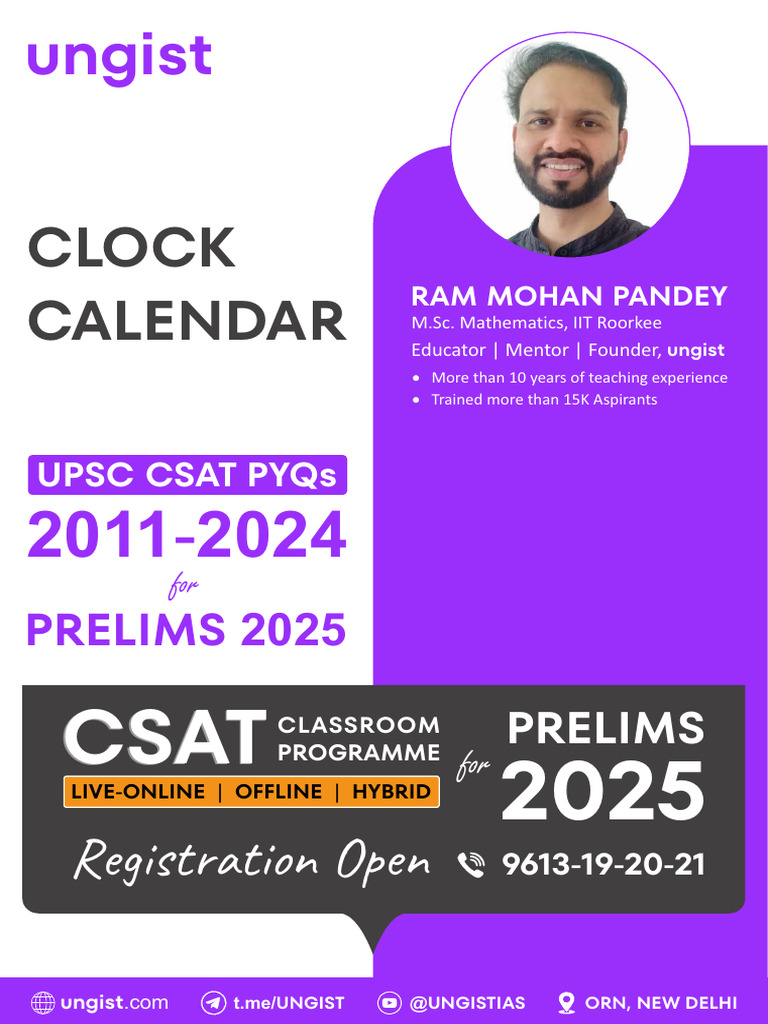 Clock & Calendar CSAT PYQs 2011 To 2024 | PDF