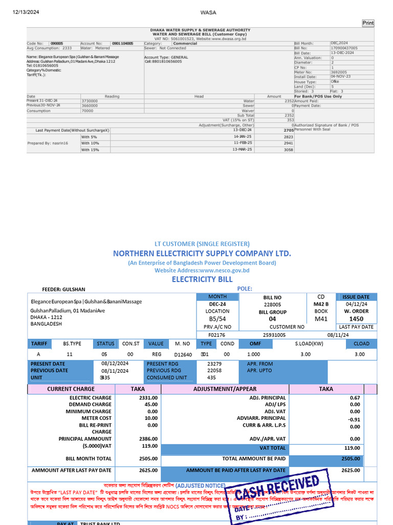 Elegance European Spa - All Utility Bill | PDF | Hydraulic Engineering ...