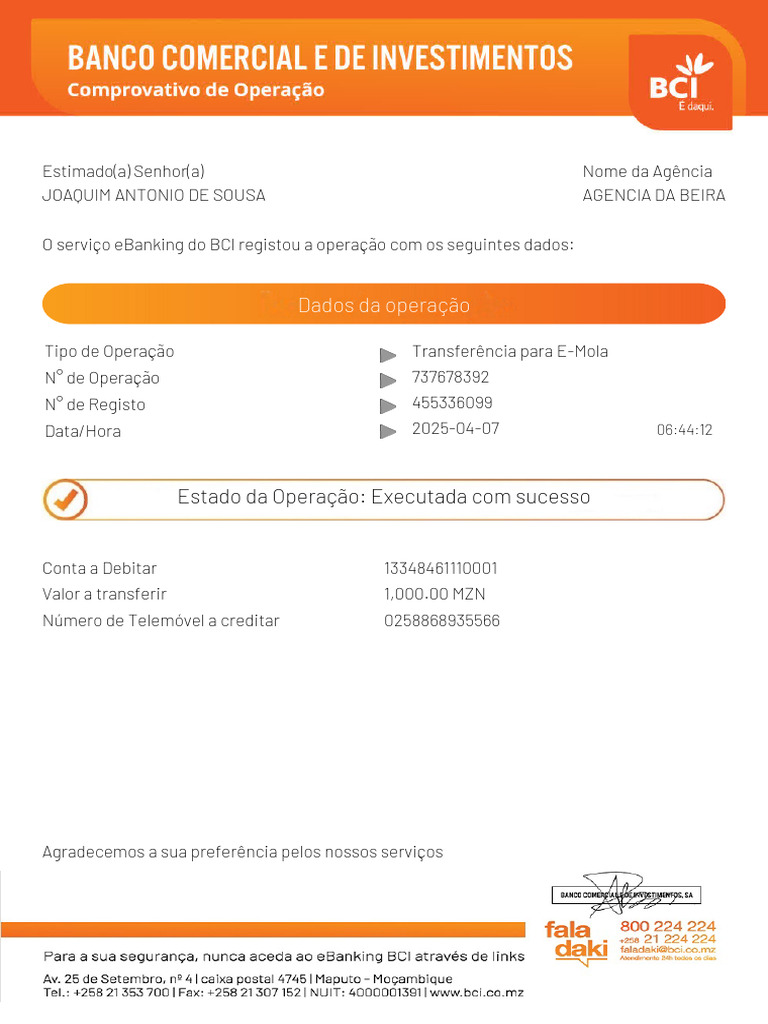 Transferência BCI | PDF